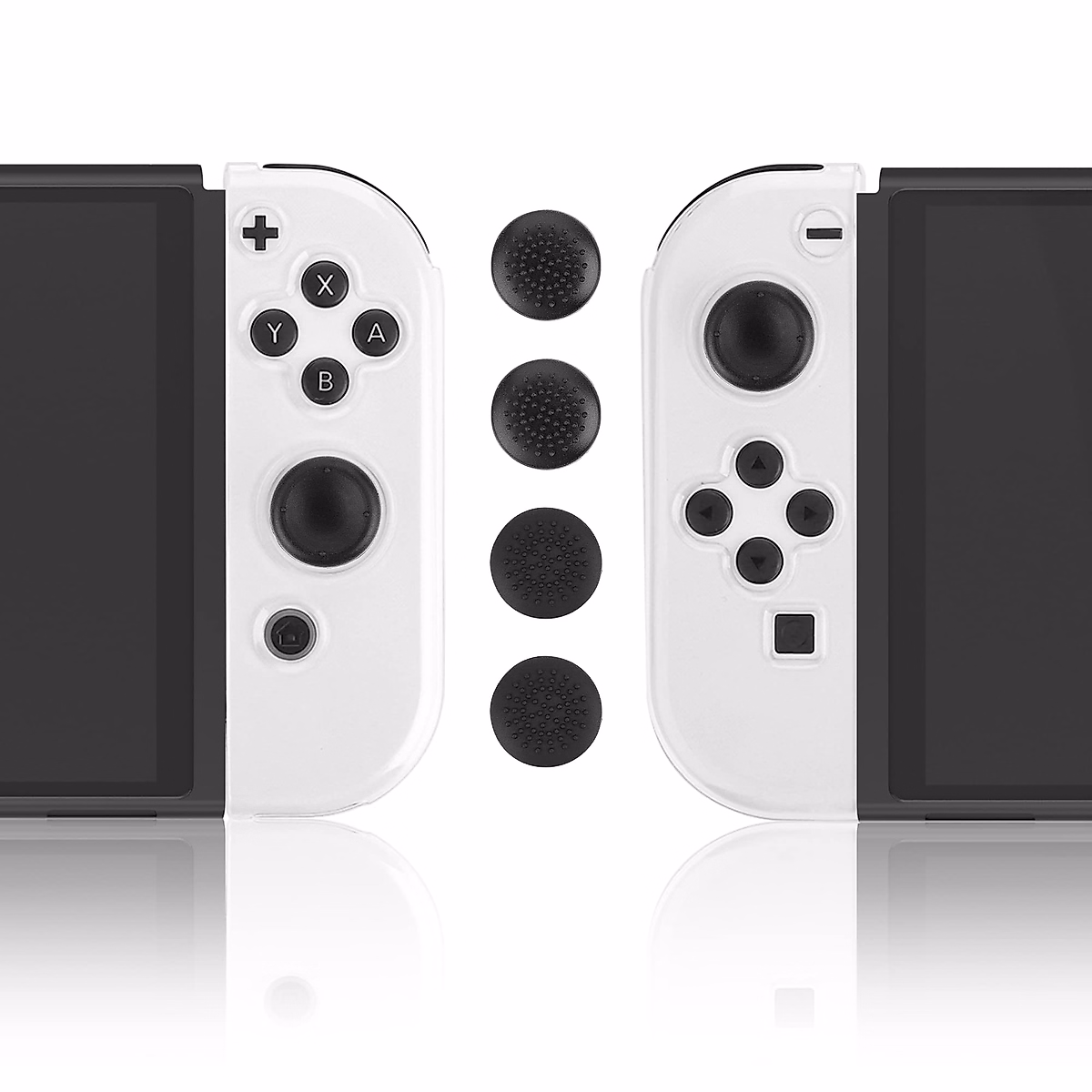 FANPL Protective Case for Nintendo Switch & Switch OLED Joy Con, Transparent Clear Joycon Joystick Cover with 6 Thumb Grip Caps, Soft Jon Con Controller TPU Shell Feel Comfortable, Easy Installation