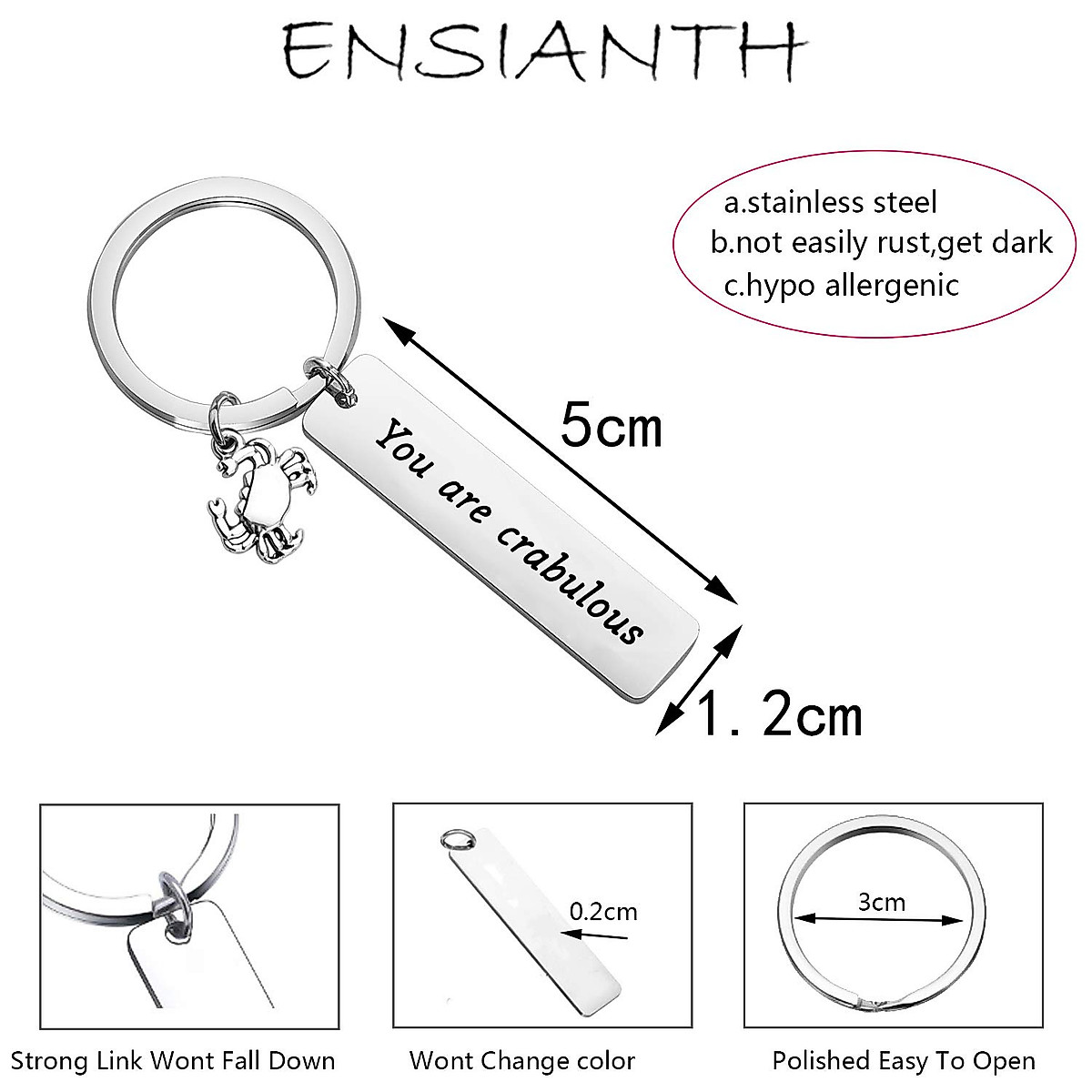 ENSIANTH Funny Crab Keychain You Are Crabulous Keychain Crab Jewelry for BFF Traveler Gift (Crab Key)
