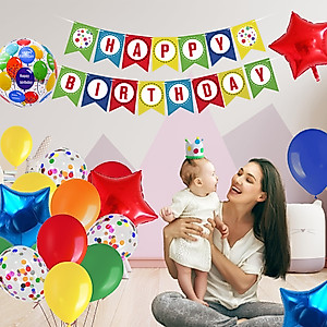 HYOWCHI Sesame Friends 1st Birthday Party Supplies - Sesame Theme First Birthday Decorations, Balloon arch, Highchair Banner, Crown, Banner, Topper, Cartoon Sesame One Year Old Birthday Supplies Decor