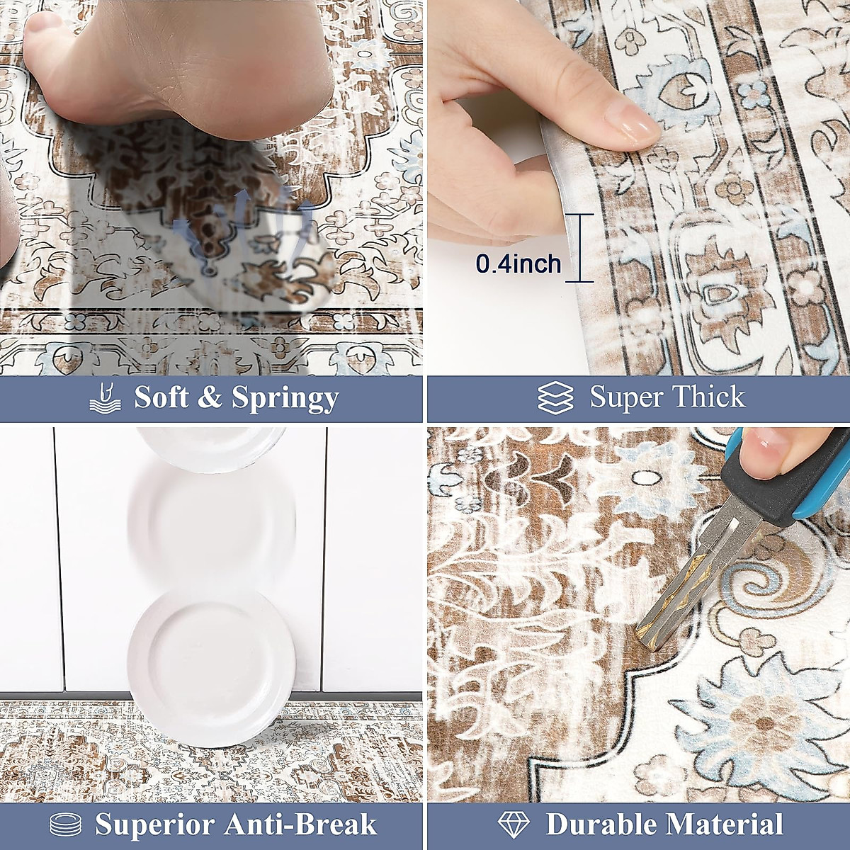 HEBE Anti Fatigue Kitchen Mat Set of 2 Non Slip Waterproof Kitchen Mats for Floor Cushioned Kitchen Rugs and Mats Comfortable Standing Desk Mat Runner for Kitchen,Home Office,Sink,Laundry