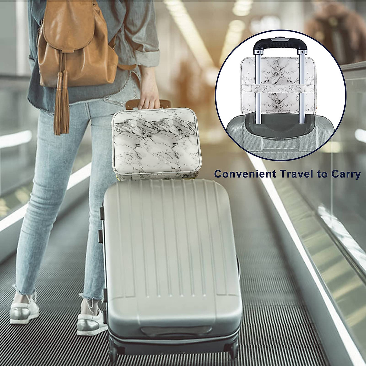 DISEN Makeup Bag Organizer with Extra 5 Brushes, Adjustable Dividers, Makeup Bags for Women Cosmetic Bag Portable Travel Case Waterproof and Durable