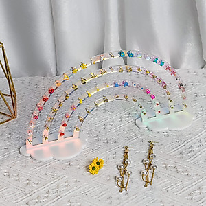 NiHome Iridescent Earrings Holder 74 Holes Display Rainbow Iridescent Ear Studs Jewelry Show Rack Stand Organizer Holder Plastic Clear Acrylic Earring Rack Holder Organizer for Girl Women