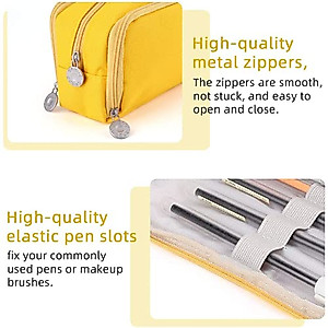 ORPHEUS Large Pencil Case Big Capacity 3 Compartments Canvas Pencil Pouch for Teen Boys Girls School Students (Yellow)