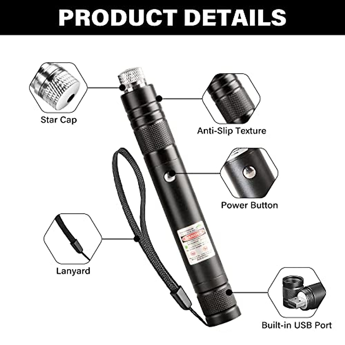 GAWYOLK Green Laser Pointer High Power, [Aluminum Alloy Shell] [Built-in USB] Rechargeable Lazer Pointer Long Range (10000 Feet) Strong Laser Beam for Hiking Hunting Astronomy