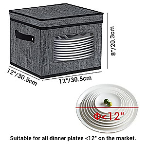 homyfort China Storage Containers With Lid and Handles, Dinnerware Storage Box for Dishes with 12 Felt Dividers, Hold 24 Plates, 12x 12 , Set of 2, Grey