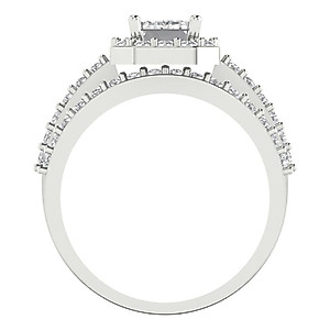 Clara Pucci 2.20ct Emerald Cut Halo Solitaire Created White Sapphire Engagement Promise Anniversary Bridal Ring Band set 14k White Gold 8