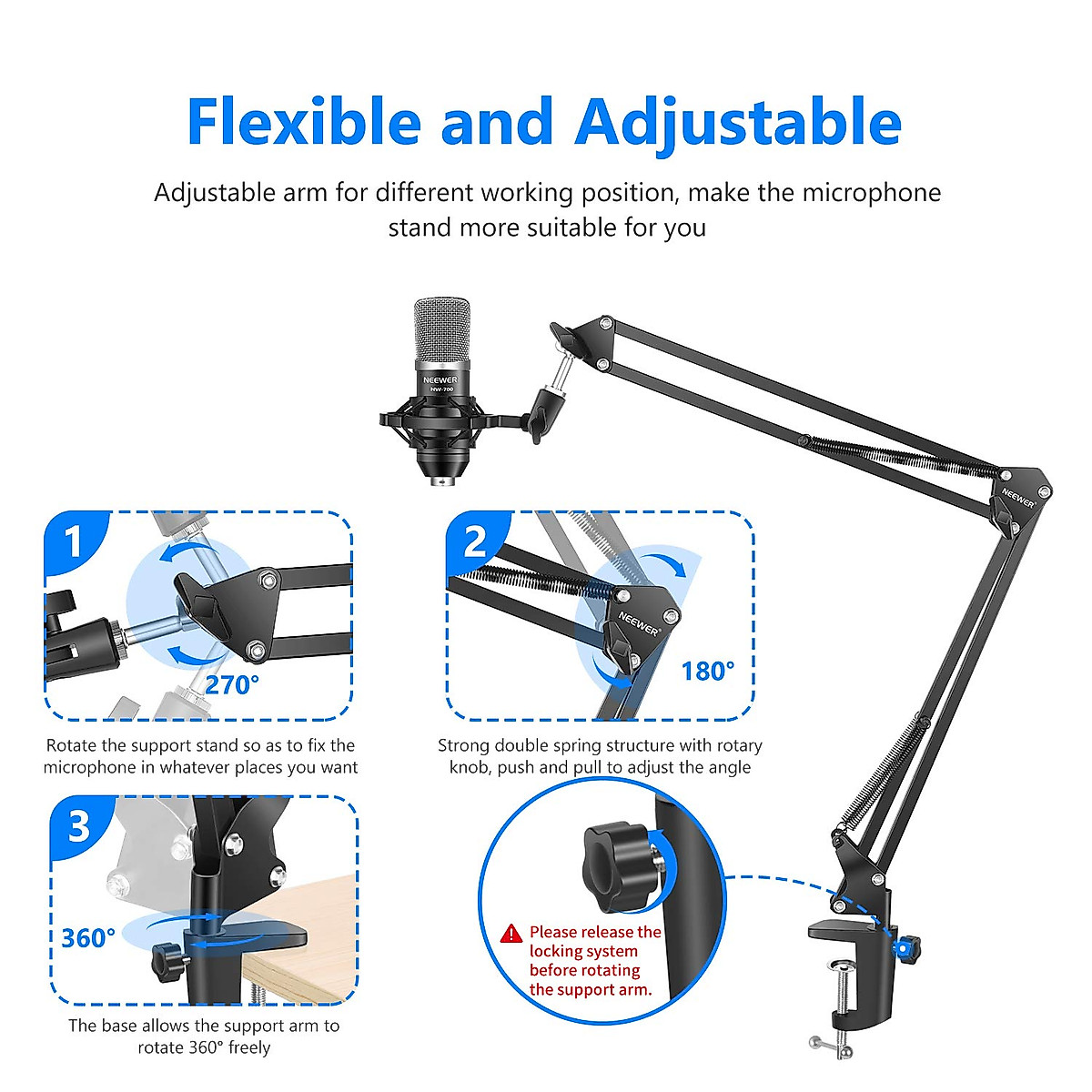 Neewer NW-700 Professional Studio Broadcasting Recording Condenser Microphone & NW-35 Adjustable Recording Microphone Suspension Scissor Arm Stand with Shock Mount and Mounting Clamp Kit