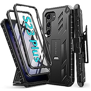 FNTCASE for Samsung Galaxy S23-Plus Case: Heavy Duty Rugged Shockproof Protective Cover with Belt-Clip Holster & Kickstand | Military Grade Protection Durable Phone Case for Galaxy S23 Plus Black