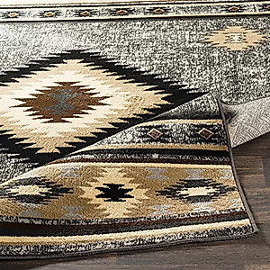 Tuckhome Southwestern Tribal Living Room Bedroom Dining Room Aztec Area Rug - Native American Indian Indie Carpet - Brown, Gray, Black, Beige, Tan - 6'7" x 9'6"