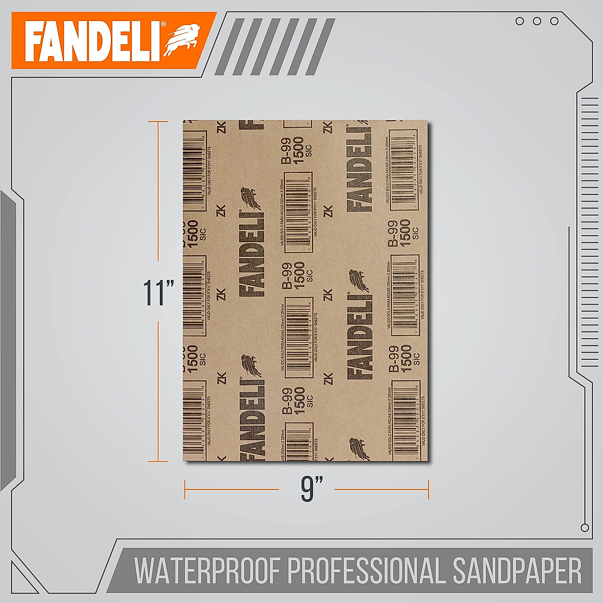 Fandeli | Waterproof Sandpaper | 1500 Grit | 25 Sheets 9'' x 11'' | For Car Polishing, Wooden Furniture Sanding and Metal Sanding | Water Resistant