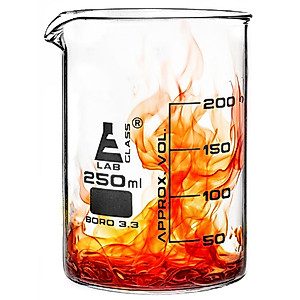 EISCO Premium 250 mL Beakers, Pack of 12 - Low Form Griffin - 50mL Graduations - Borosilicate Glass - Excellent Strength Against Breakage