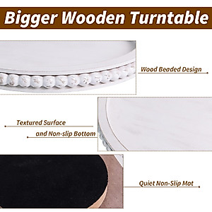 HPC Decor 12 Inch Beaded Lazy Susan- Wooden Lazy Susan Organizer- Farmhouse Table Decor- Round Lazy Susan for Table Cabinet- Kitchen Turntable 360 Degrees Rotating Table Decor Spinning Tray (White)