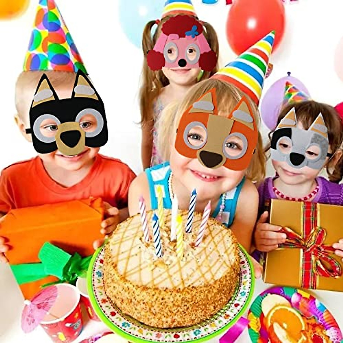 24 Packs Puppy Dogs Felt Masks Party Favors for Kids, Blue Puppy Game Video Party Supplies, Blue Puppy Themed Birthday Party Decorations Gift for Boys Girls