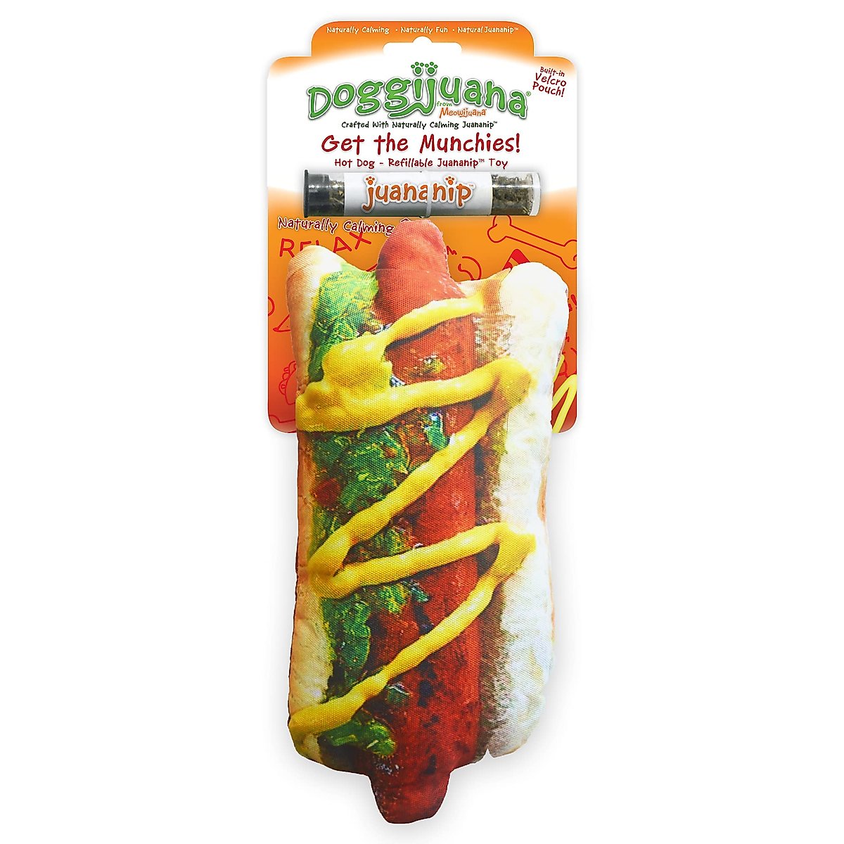 Doggijuana | Refillable Catnip Dog Toy | Naturally Calming | Catnip Grown in The USA (Hot Dog)