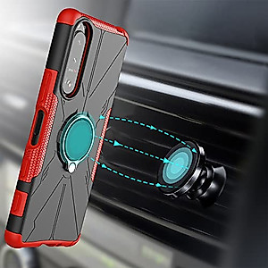 LiuShan Compatible with Sony Xperia 5 III case,360° Rotation Ring Holder KickstandMilitary Grade Shockproof Cover for Sony Xperia 5 III Smartphone（Not Applicable Sony Xperia 1,Red