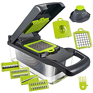 Vegetable Chopper, Upgraded Onion Chopper, 13 in 1 Kitchen Professional Mandoline Slicer Professional Mandoline Slicer with 7 Blades for Potato, Tomato, Veggie