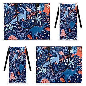 Cartoon Dinosaur Reusable Grocery Shopping Bag with Hard Bottom, Cute Animal Large Foldable Multipurpose Heavy Duty Tote with Zipper Pockets, Stands Upright, Durable and Eco Friendly, Beach Bag