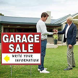 Garage Sale Sign, 17" x 13" Garage Sale Signs with Stakes, Yard Sale Signs with Stakes, Weather-proof Garage Sale Sign with Arrow Garage Sale Signs with Metal Stakes for Outdoor Estate (6 Pcs)