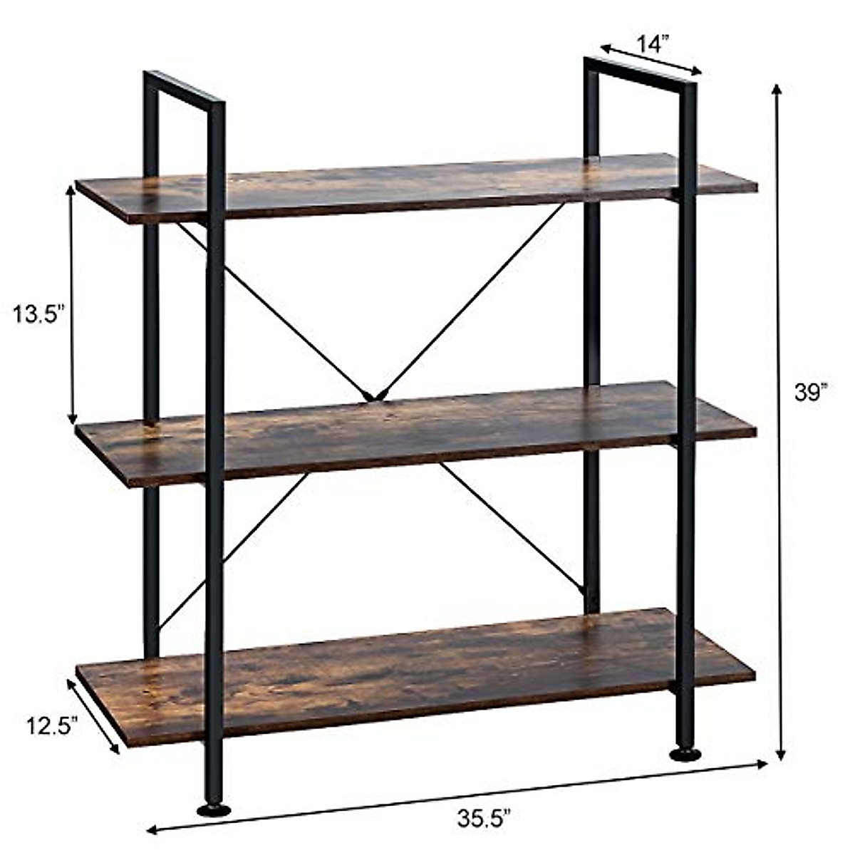 Giantex 3-Tier Industrial Bookshelf, Vintage Bookcase w/Metal Frame, Multipurpose Open Plant Flower Stand Storage Display Rack for Living Room Bedroom Kitchen Home Office, Brown