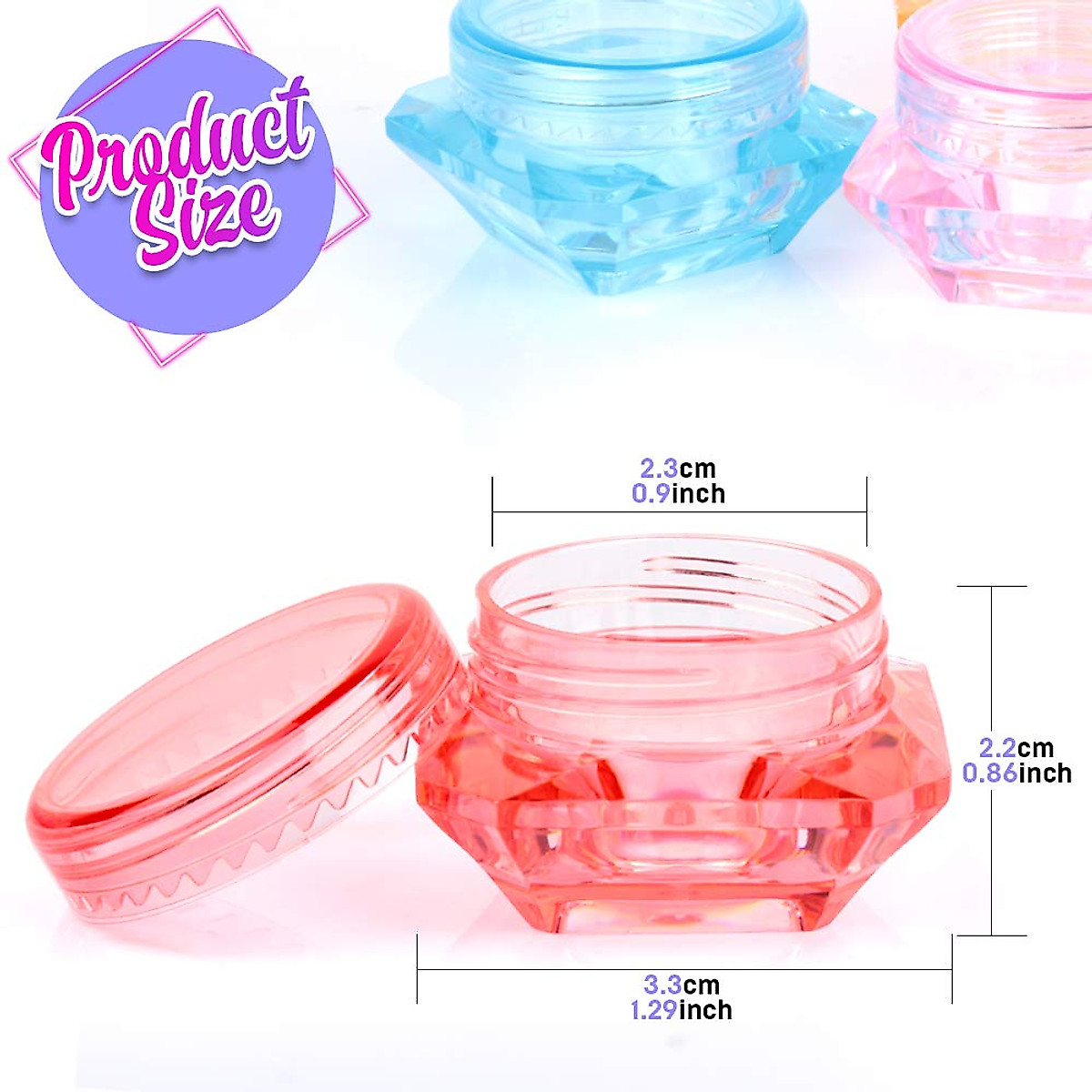 40Pcs Cosmetic Containers, HNYYZL 3 Gram Sample Empty Container Plastic Travel Pot Jar, for Eye Shadow Nails Powder Jewelry Earrings Lotion Cream Sample Make-up Storage(8 Colors, 3ML)