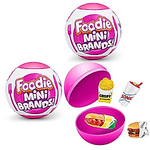 5 Surprise Foodie Mini Brands (2 Pack) by ZURU, Mystery Capsule Real Miniature Collectable Toy, Collectibles, Fast Food Toys and Shopping Accessories