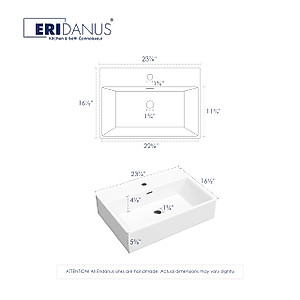 24" x 16" Bathroom Sink Vessel Rectangle, Eridanus Hang Wall Mount Sinks Countertop Vanity Floating Trough Washbasin, Ceramic Porcelain Modern White Art Basin Bowl with Overflow