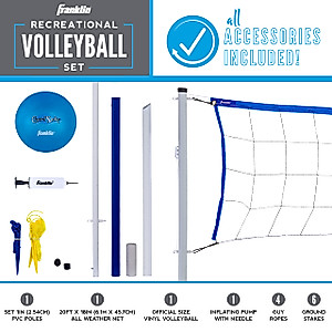 Franklin Sports Volleyball Set - Beach and Backyard Volleyball Net Set - Portable Volleyball Net and Ball Set with Poles and Ground Stakes - Recreational 20" x 18", White