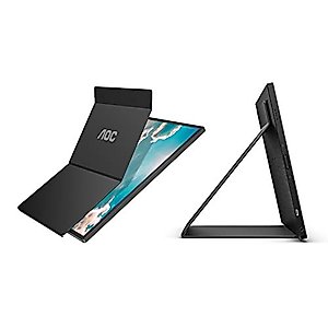 AOC 16T2 15.6" Full HD (1920 x 1080) Touch-enabled portable IPS monitor, USB-C and Micro HDMI inputs, Built-in battery, Stereo speakers, SmartCover, AutoPivot, VESA. For laptops, PC, Mac, consoles