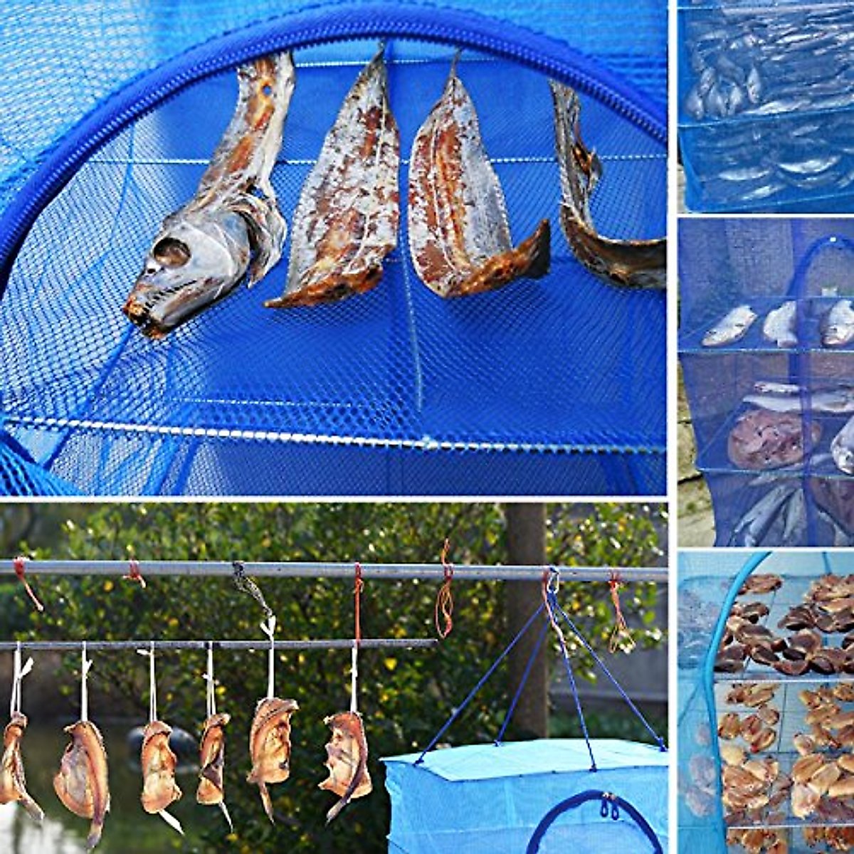 Fish Mesh Hanging Drying Net Food Dehydrator - Durable Folding 4 Layers Fish Vegetable Dishes Dryer Net Drying Rack (40 * 40 * 65cm)