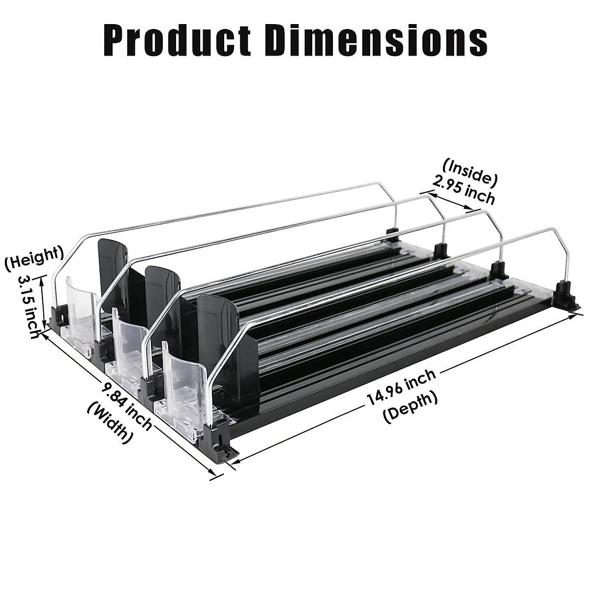 Soda Can Organizer for Refrigerator, Self-Pushing Drink Organizer for Fridge, Width Ajustable Drink Dispenser for Fridge Glide, Holds up to 15 Cans (12-20oz)