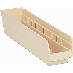 Quantum Storage Systems QSB103IV 20-Pack 4" Hanging Plastic Shelf Bin Storage Containers, 17-7/8" x 4-1/8" x 4" , Ivory