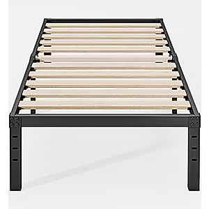 Breezehome Twin Size Bed Frame with Wide Wood Slats / 14 Inch High Heavy Duty Meta Mattress Foundation/Noise-Free Platform/No Box Spring Needed/Easy Assembly