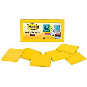 Post-it Super Sticky Full Stick Notes, 3x3 in, 12 Pads, 2x the Sticking Power, Electric Yellow, Recyclable (F330-12SSY)