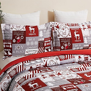 Vaulia Soft Microfiber Duvet Cover Set, Snowflake Pattern Christmas Holidays, Reversible Pattern Design White/Red Santa, King Size 3-Piece Set (1 Duvet Cover 2 Pillow Shams)