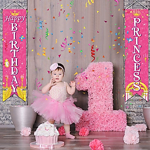 Sumind Princess Birthday Decorations Royal Check Flag Event Banner Princess Backdrop Porch Sign Welcome for Girl Birthday Theme Party Mardi Gras Parade Decoration Pink