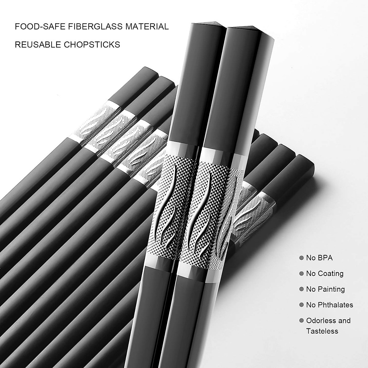 10 Pairs Chopsticks Reusable Dishwasher Safe, Fiberglass Chopsticks, 9.5Inch Non-Slip Chopsticks For Beginners, Japanese Korean Chinese Chop Sticks For Food & Cooking, All In A Gift Box