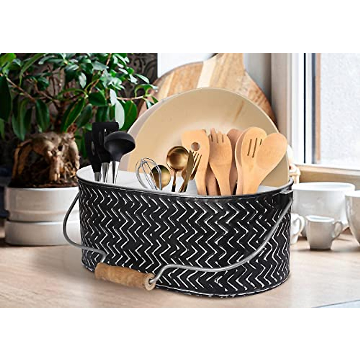 Utensil Caddy,Galvanized Bucket,Galvanized Utensil Holder,Silverware Caddy,Metal Caddy,Outdoor Utensil Caddy,Tin Utensil Holder,Utensil Caddy for Parties,Picnic Caddy,Farmhouse Utensil -Antique Black