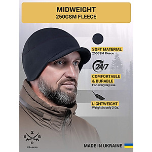 2SBR 2SABERS Fleece Winter Beanie with Visor - Men Women - Earflap Brim Skull Watch Cap Hat Black