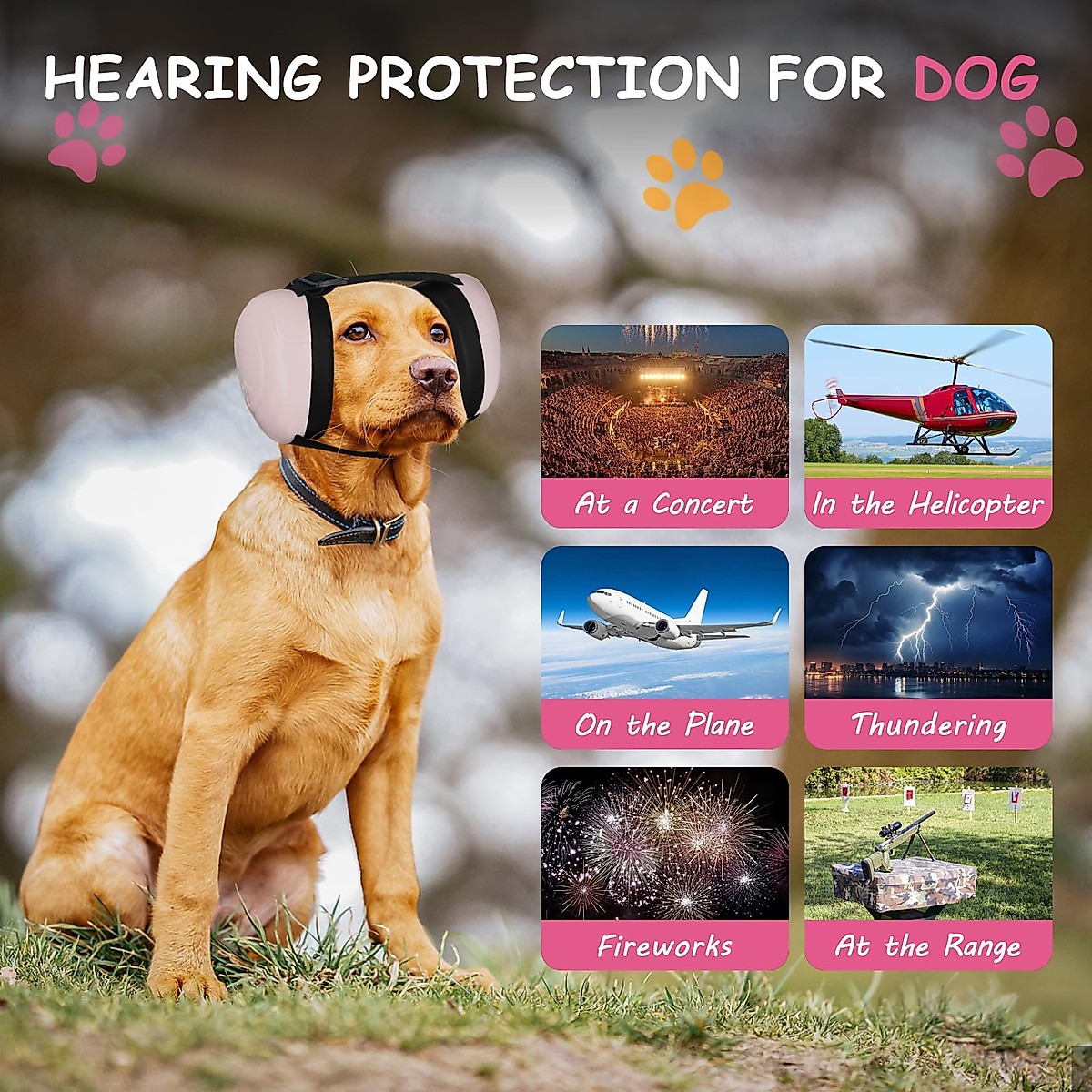 BERGWERK Dog Ear Muffs For Dog Hearing Protection,29dB NRR Dog Earmuffs for Noise Protection (Pink, Medium)