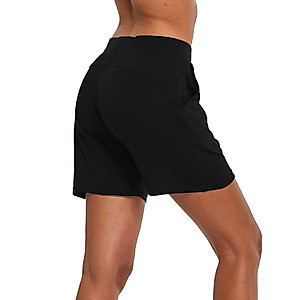 BALEAF Womens Lounge Shorts Cotton Athletic Sweat Shorts with Pockets High Waist Summer Casual Black Size XXL