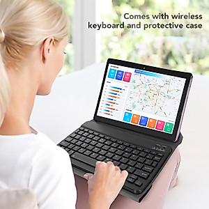 10.1In 2 in 1 Android Tablet, LCD FHD Touch Screen, 4GB RAM 64GB ROM Octa Core, 5G WiFi, BT5.0, 4G Calling, 8MP 13MP Dual Camera, 8800mAh, with Case Keyboard (US Plug)