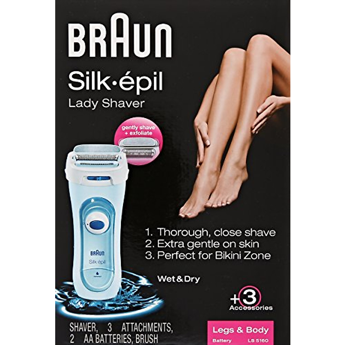 Braun Silk-épil LS5160WD Lady Shaver - Wet & Dry Cordless Electric Hair Removal Razor and Bikini Trimmer for Women