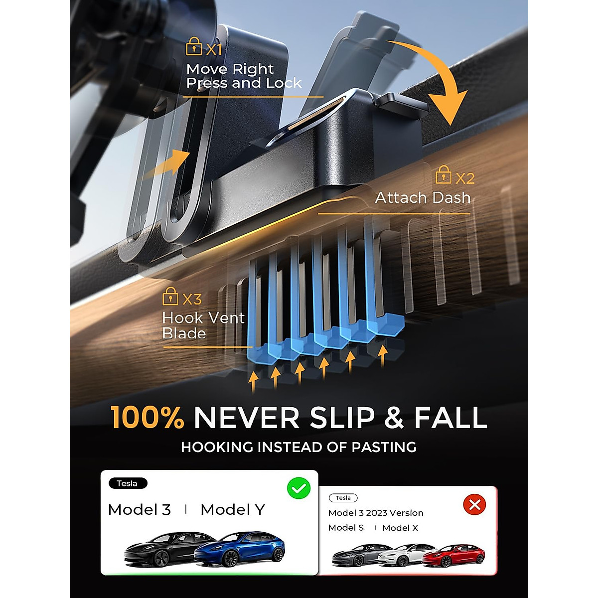 AINOPE Tesla Phone Mount Holder 2024 Upgrade Gravity Tesla Model 3 Y Phone Mount Holder Tesla Phone Holder Fits for All iPhone & Android Phones