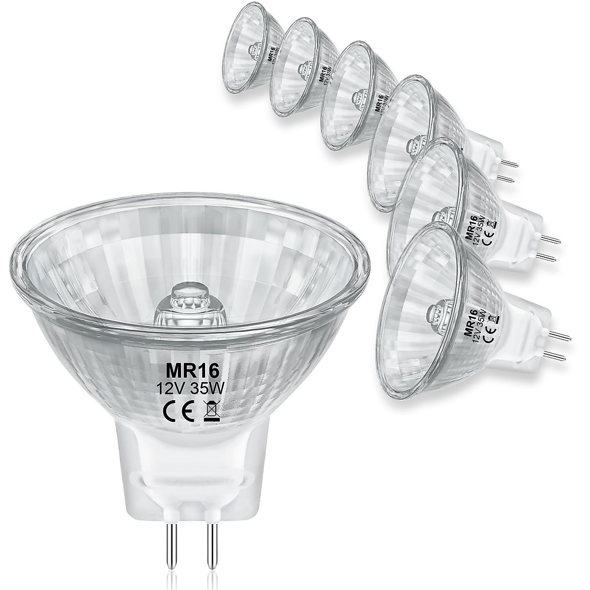 MR16 Halogen Bulb 35W 12V Halogen Light Bulbs 2 Pin GU5.3 Base Dimmable Spotlight with Clear Glass Cover for Landscape Lights, Track Lights, Desk Lamps, 2700K Warm White, 6 Pack