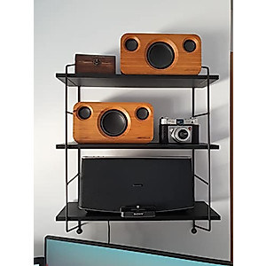 Industrial Wall Mounted 3-Tier Floating Shelf, Adjustable Wall Storage Rack, Decorative Hanging Display Shelf for Bedroom, Living Room, Bathroom, Kitchen, Office