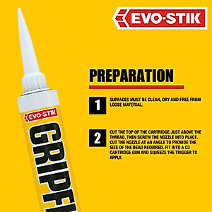 Evo-Stik GRIPFILL Solvent Free Adhesive, Multi-Purpose, High Strength, Gap Filling, Colour: White