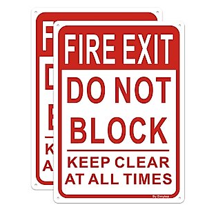 Fire Exit Sign, Do Not Block Door Signs, Keep Clear at All Times Sign, 10 x 7 Inches Rust Free Aluminum, Weather/Fade Resistant, Easy Mounting, 2 Pack