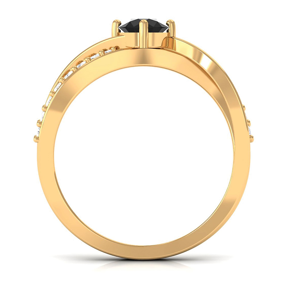 Rosec Jewels Certified Black and White Diamond Promise Ring, AAA Quality, Natural Diamond Pinky Ring for Women - Ready To Gift, 14K Yellow Gold, Size:US 7.00