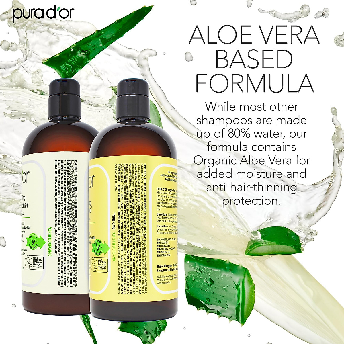 PURA D'OR Anti-Thinning Biotin Shampoo & Deep Moisturizing Conditioner Original Gold Label Set (24oz x2) Natural Earthy Scent, CLINICALLY TESTED Effective Results, DHT Blocker Thickening, Women & Men