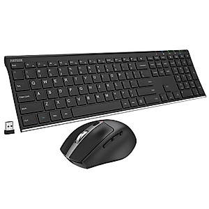 Arteck 2.4G Wireless Keyboard and Mouse Combo Stainless Steel Ultra Slim Full Size Keyboard Keyboard and Ergonomic Mice for Computer Desktop PC Laptop and Windows 10/8/7 Build in Rechargeable Battery